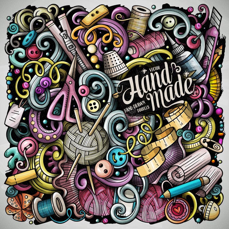 Hand Made Hand Drawn Vector Doodles Illustration. Handmade Poster ...