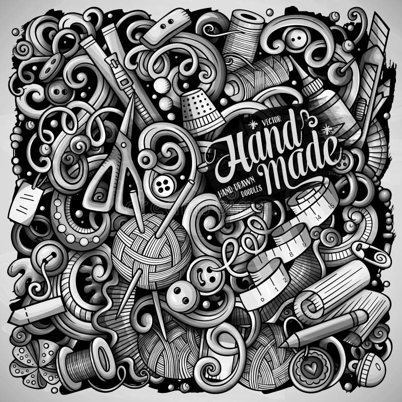 Hand Made Hand Drawn Vector Doodles Illustration. Handmade Poster ...