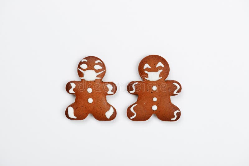 The Hand-made Eatable Gingerbread Little Men with Face Masks Stock ...