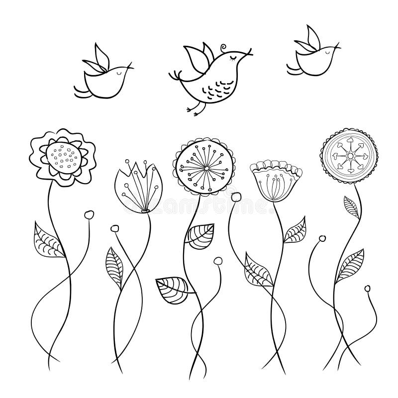 Hand Made Set of Flowers and Herbs Stock Vector - Illustration of ...