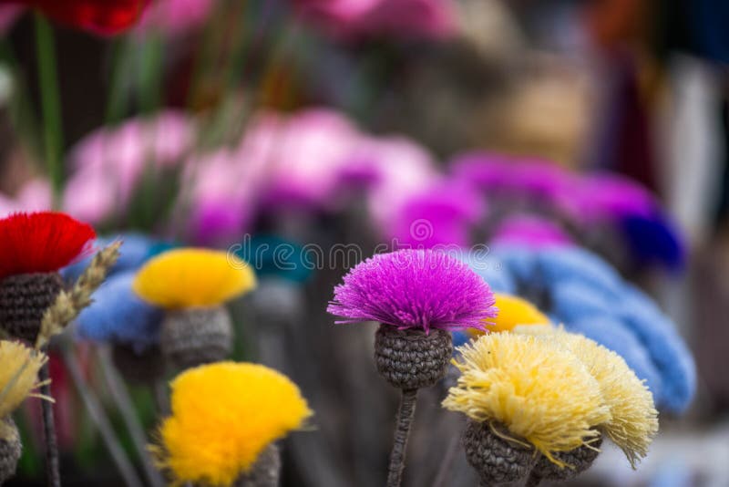 Hand made flowers stock photo. Image of yellow, wool - 80569642
