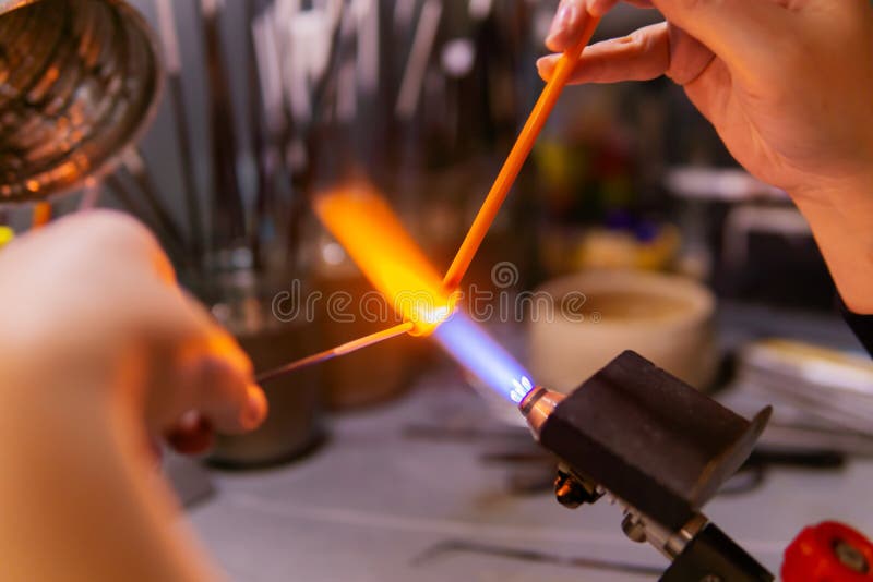 Hand-made Glass Beadmaking in a Glass-blowing Workshop Stock Photo ...