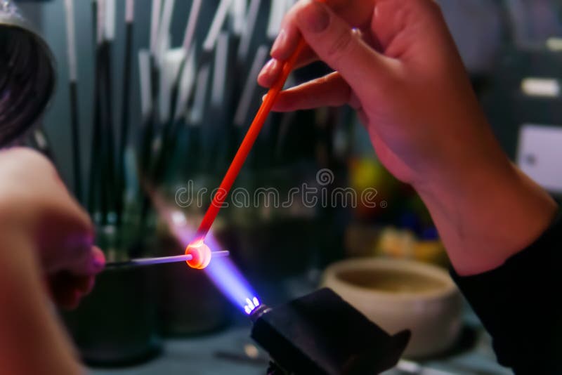 Hand-made Lampworking in a Glass-blowing Workshop Stock Photo - Image ...