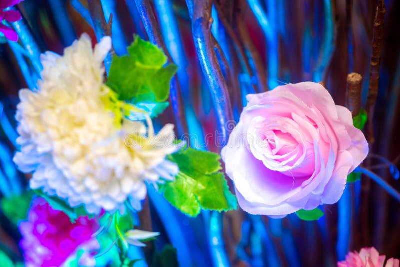 Hand Made Paper Flower Stick and Colorful Lighting Stock Image - Image ...