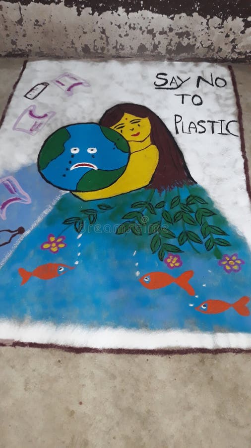 Hand Made Rangoli Competition Avoid Plastic and Safe Earth Stock Photo ...