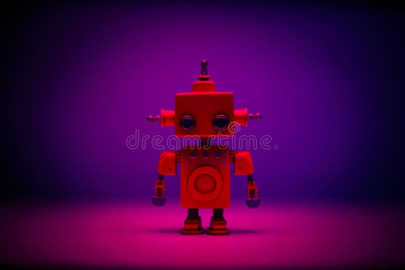 Hand Made Robot Under Color Light Stock Image - Image of icon, blue ...