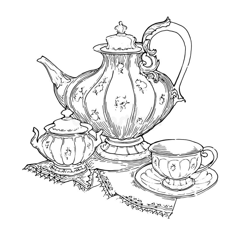 Hand Made Sketch of Tea Sets. Vector Illustration. Stock Illustration ... Hand Made Sketch of Tea Sets. Vector Illustration. Stock Illustration ...