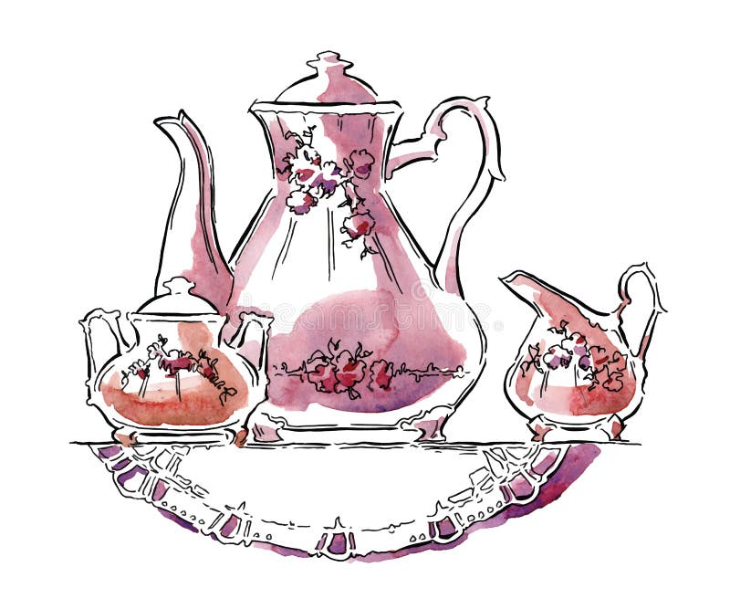 Hand Made Sketch of Tea Sets. Vector Illustration. Stock Illustration ... Hand Made Sketch of Tea Sets. Vector Illustration. Stock Illustration ...