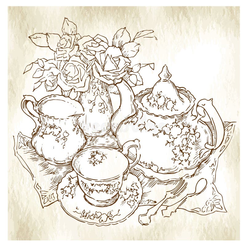 Hand Made Sketch of Tea Sets. Vector Illustration. Stock Illustration ...