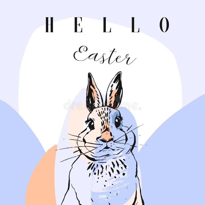 Hand Made Vector Abstract Illustration with Bunny and Hello Easter ...