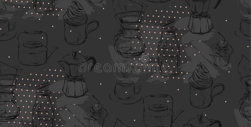 Hand Made Vector Abstract Textured Graphic Illustration of Coffee Maker ...