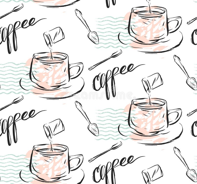 Hand Made Vector Abstract Textured Seamless Pattern of Coffee Concept ...