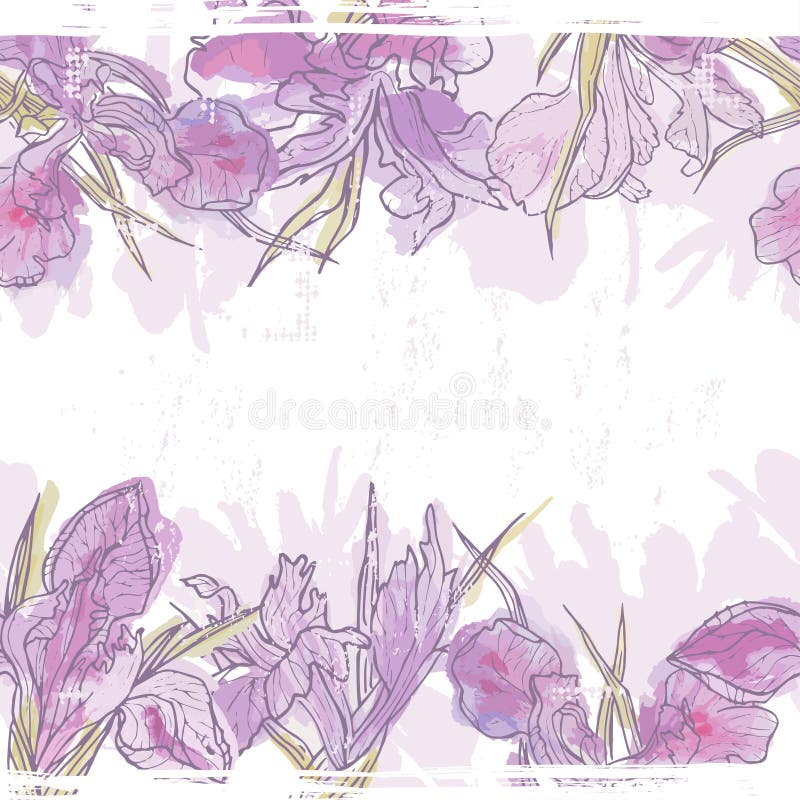 Hand Made Watercolor Iris Flowers Seamless Banner Stock Vector ...