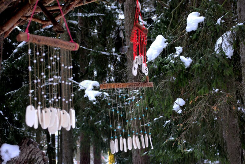Hand Made Wind Chimes Hanging on a String with Depth of Field Effect ...