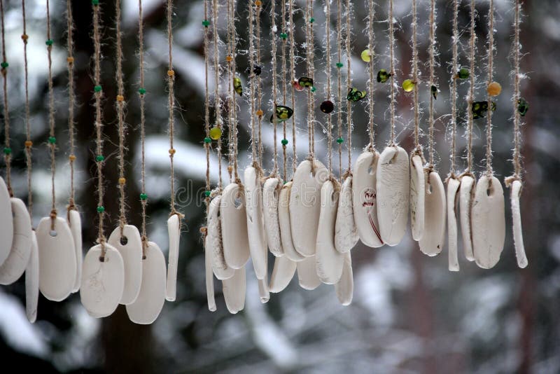 Hand Made Wind Chimes Hanging on a String with Depth of Field Effect ...