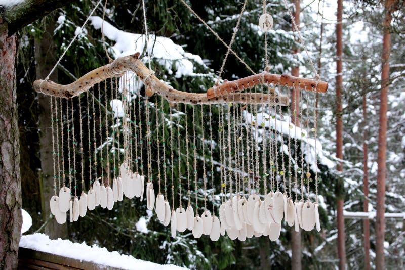 Hand Made Wind Chimes Hanging on a String with Depth of Field Effect ...