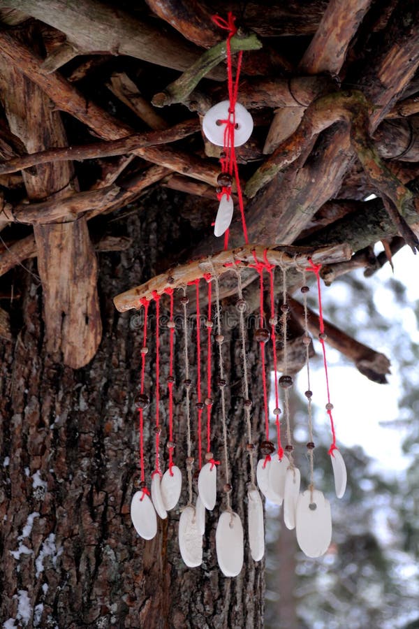 Hand Made Wind Chimes Hanging on a String with Depth of Field Effect ...