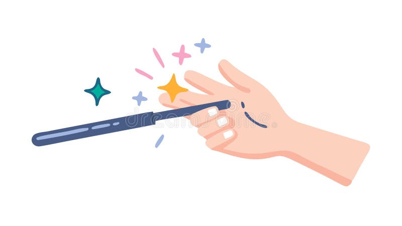 Hand with Magic Wand, Conjuring Spell, Mystical Power, Flat Design ...
