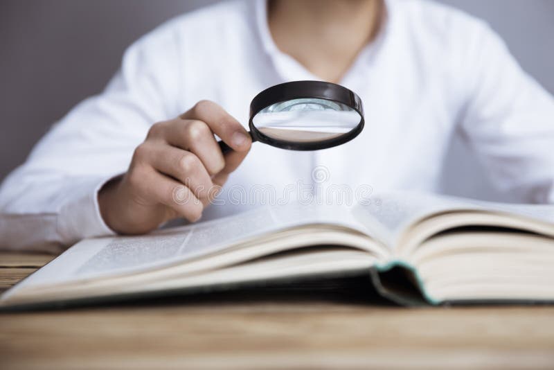 Hand with Magnifier on White Isolated Background Stock Image - Image of ...