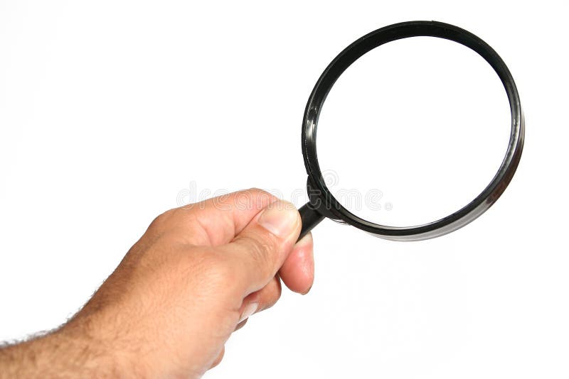 HAND WITH MAGNIFYING GLASS stock image. Image of glass - 1353935