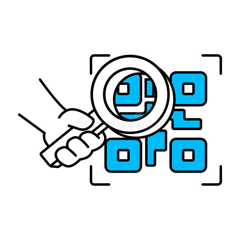 Hand with a Magnifying Glass Analyzes the Qr Code Stock Illustration ...