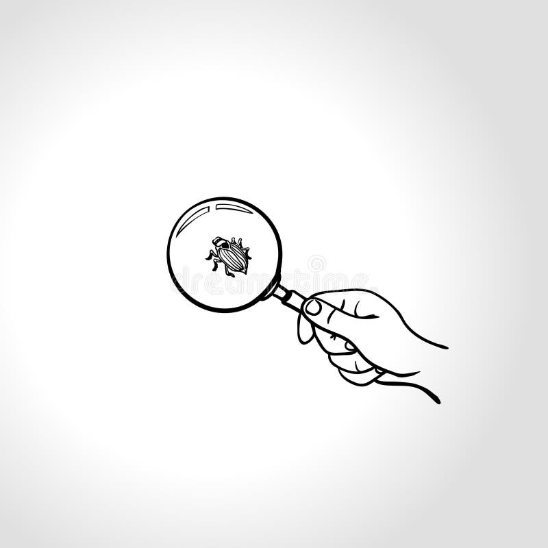 Hand With Magnifying Glass And Bug. Outline Drawing Stock Illustration ...