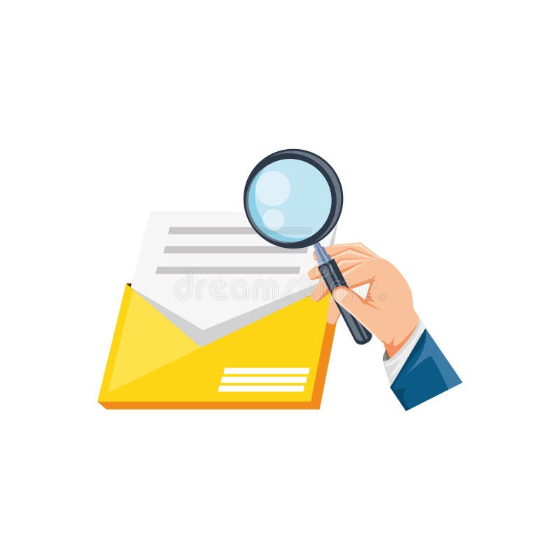 Hand with Magnifying Glass and Envelope Mail Stock Illustration ...