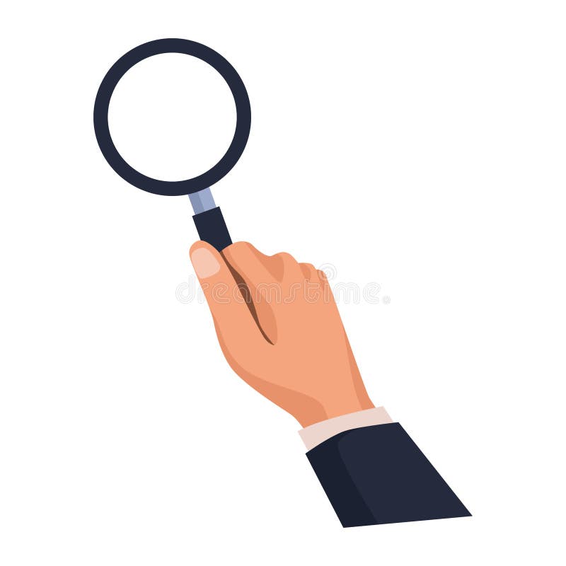 Hand with magnifying glass stock vector. Illustration of lens - 259134614
