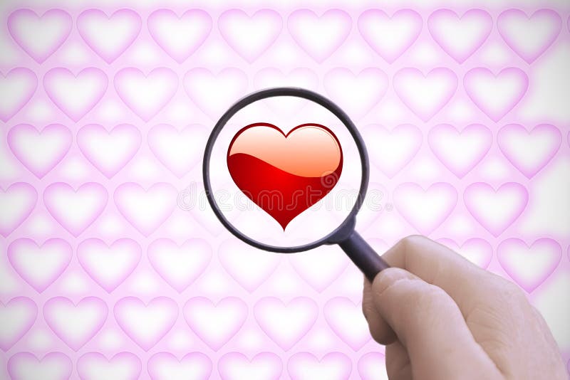 Hand with a Magnifying Glass. Looking for Love Stock Image - Image of ...