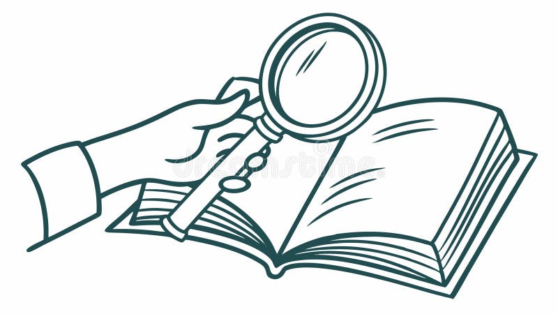 Hand with Magnifying Glass Over Book. Research and Study Vector Art ...