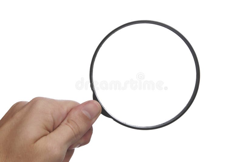 Hand and Magnifying Glass Over White Background Stock Image - Image of ...