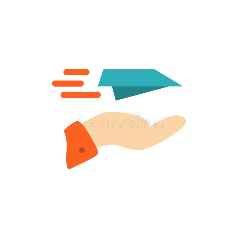 Hand, Mail, Paper Plane, Plane, Receive Flat Color Icon. Vector Icon ...