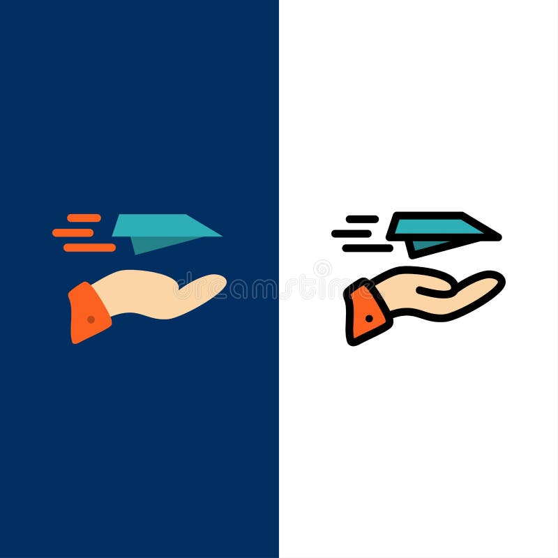 Hand, Mail, Paper Plane, Plane, Receive Icons. Flat and Line Filled ...