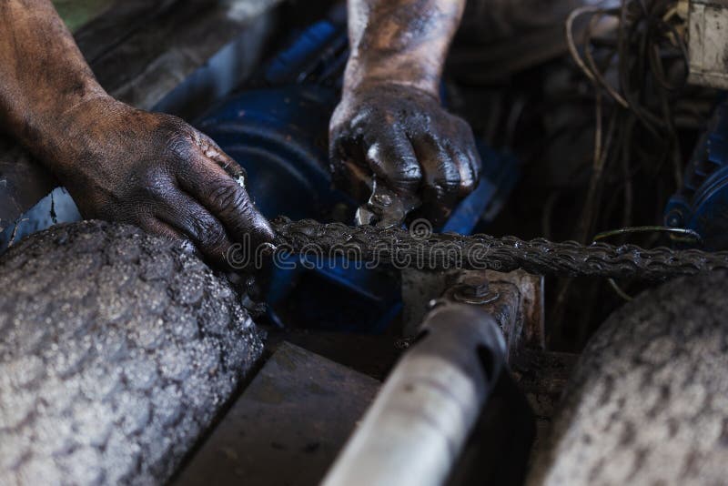 Hand during Maintenance Work of Chain Stock Photo - Image of industrial ...