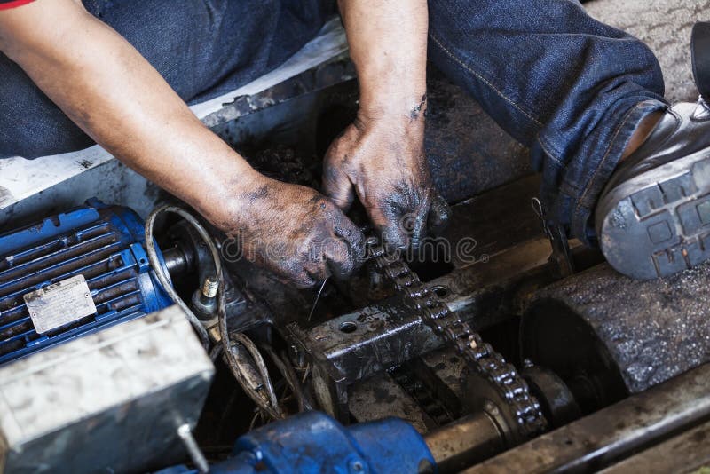 Hand during Maintenance Work of Chain Stock Image - Image of machine ...