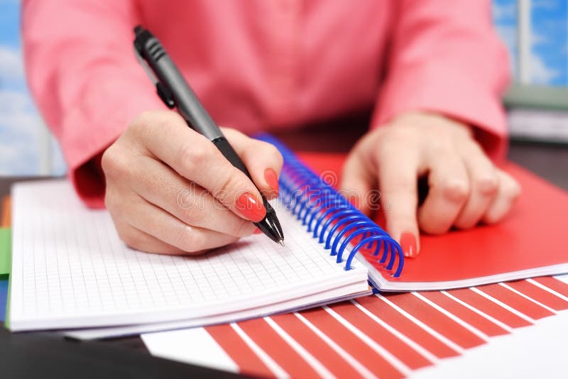 Hand Makes a Note in Notebook Stock Photo - Image of page, document ...