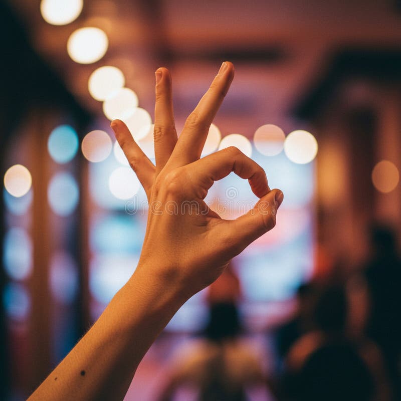 A Hand Makes an "OK" Gesture Against a Backdrop of Blurred, Warm-toned ...