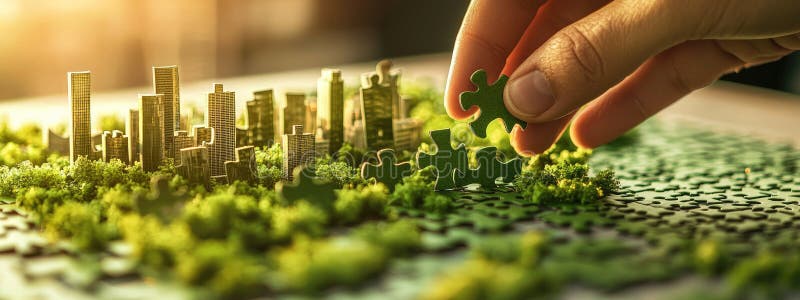 Hand Makes Puzzles Green City. Selective Focus Stock Image - Image of ...