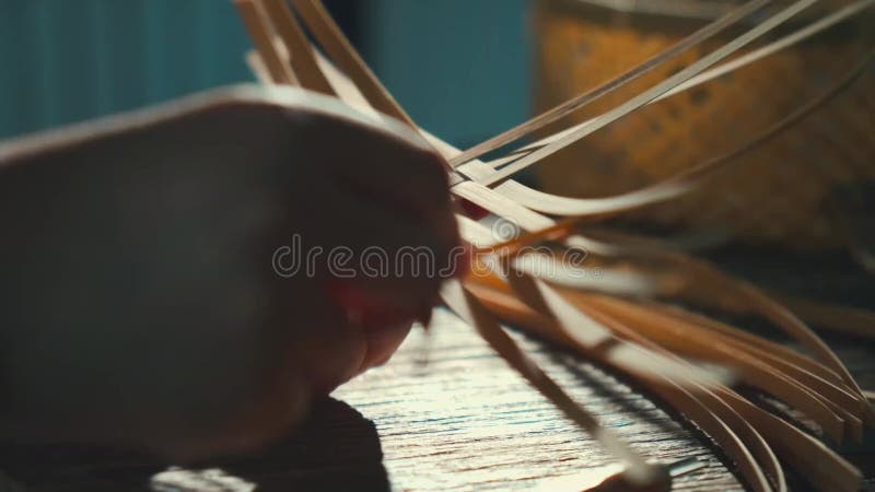 Hand Making a Basket Made of Bamboo Straw Stock Footage - Video of ...