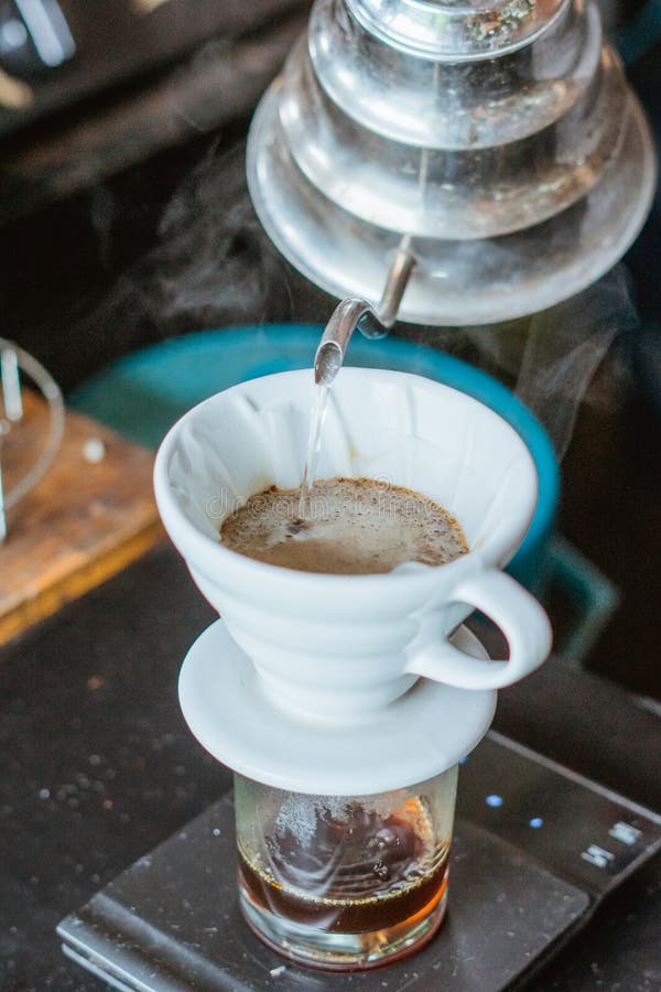 Hand Making a Coffee with Filter on the Glass Stock Image - Image of ...