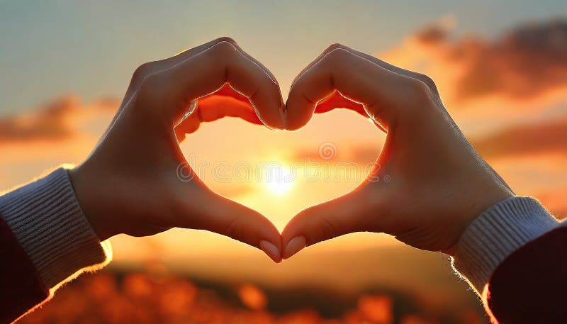 Hand is Making a Heart Gesture Against an Autumn Sunset Sky Stock ...