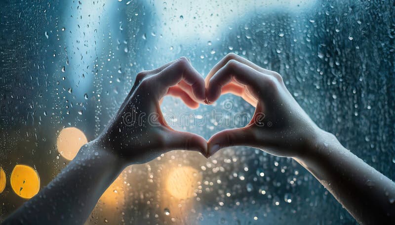 Hand is Making a Heart on a Window during the Rain Stock Illustration ...