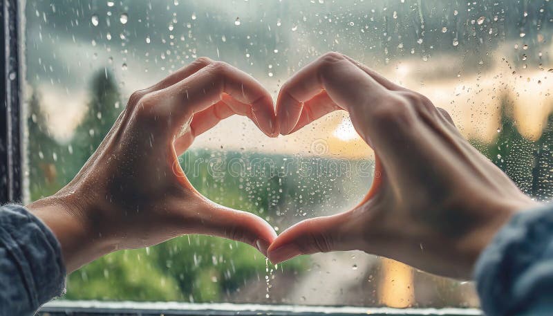 Hand is Making a Heart on a Window during the Rain Stock Illustration ...