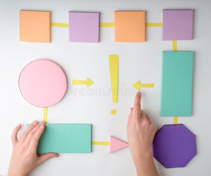Hand Making a Paper Flowchart Stock Image - Image of instruction, graph ...
