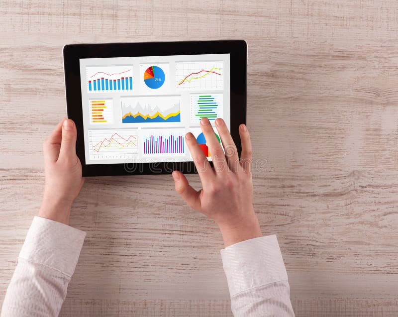 Hand Making Reports on Tablet Stock Photo - Image of colorful, graphic ...