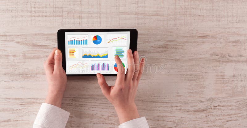 Hand Making Reports on Tablet Stock Image - Image of desk, holding ...