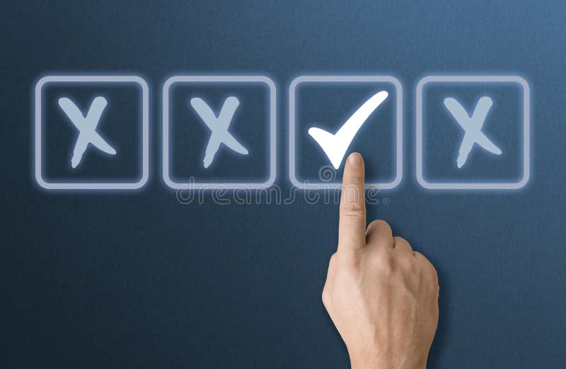 Hand Making Right Correct Choice Ticking Checkbox. Dark Blue Background ...