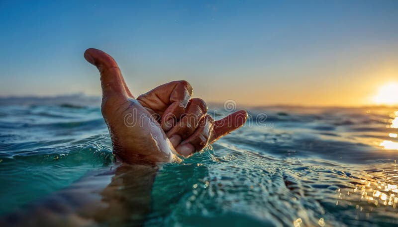 A Hand Making the Shaka Sign As it Emerges from Ocean Water during a ...
