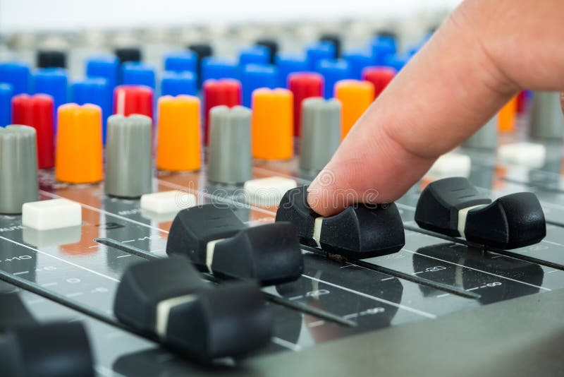 Hand Making Slide on an Audio Soundboard Stock Image - Image of music ...