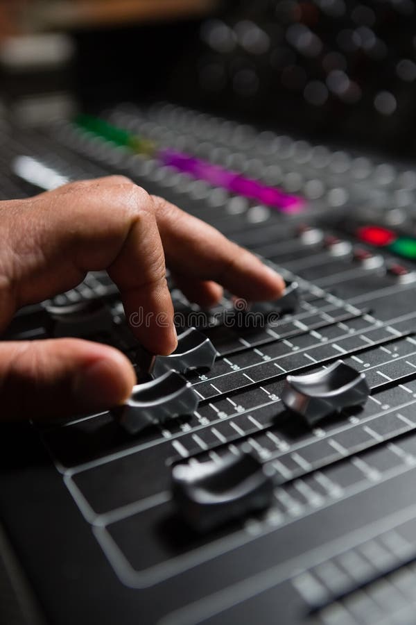 Hand of Male Audio Engineer Using Sound Mixer Stock Image - Image of ...